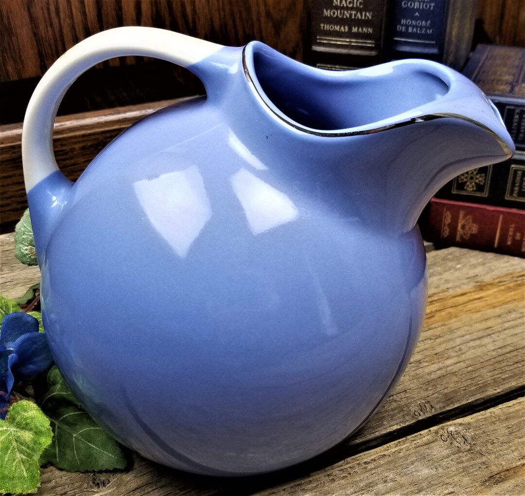 Hall's Ball Pitcher - Cadet Blue - Ice Lip - Floral Handle - Vintage ...