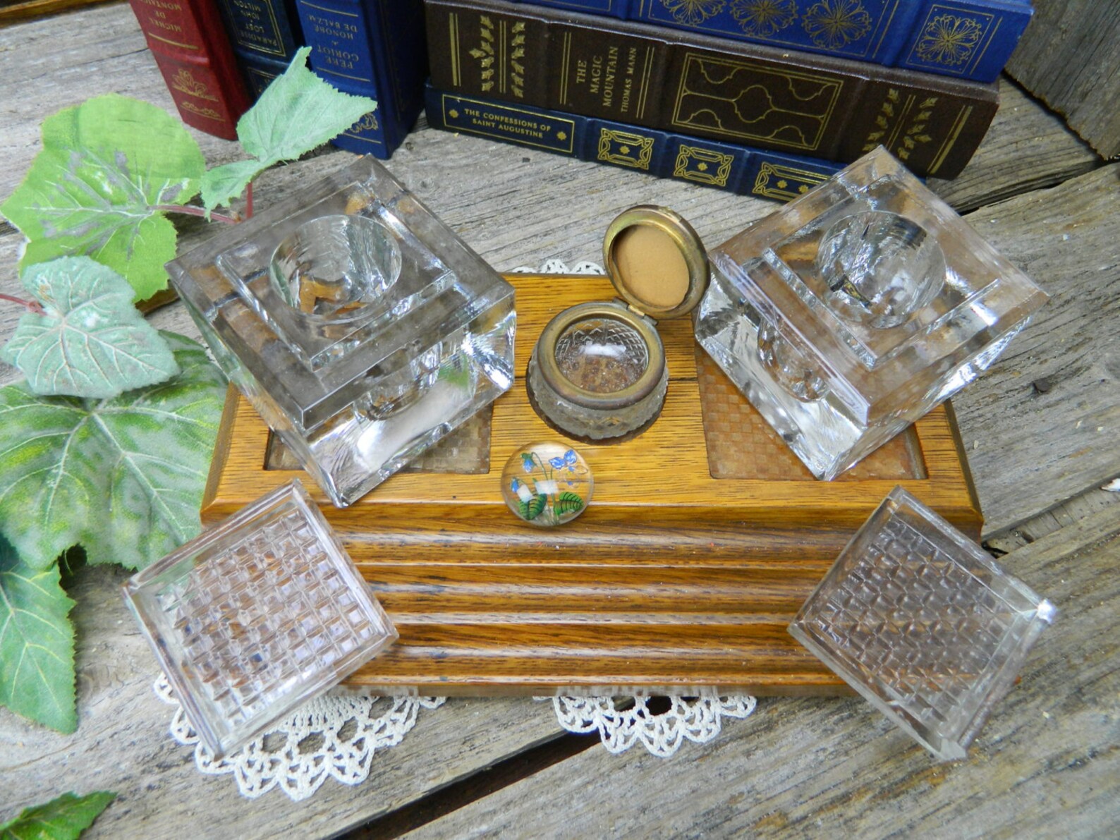 On Sale......antique Oak Glass Inkwell Desk Set - Etsy