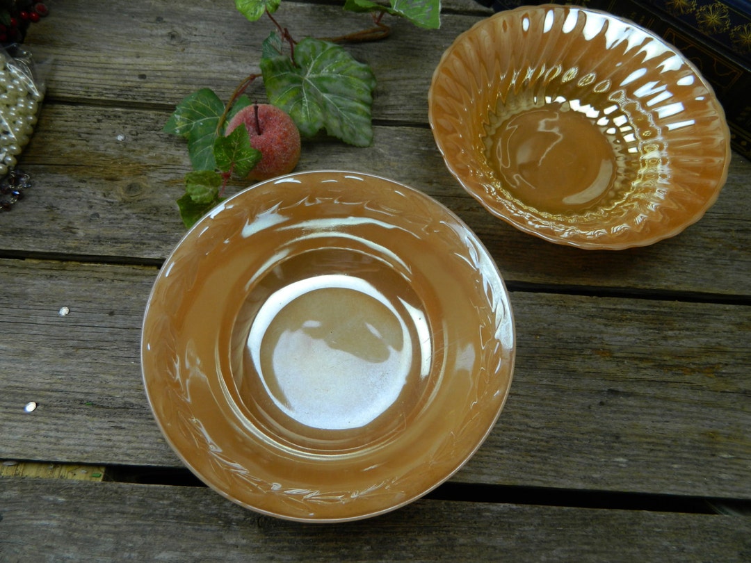 Set of 2 Vintage Mid Century Fire King Peach Lusterware Lustre Serving ...