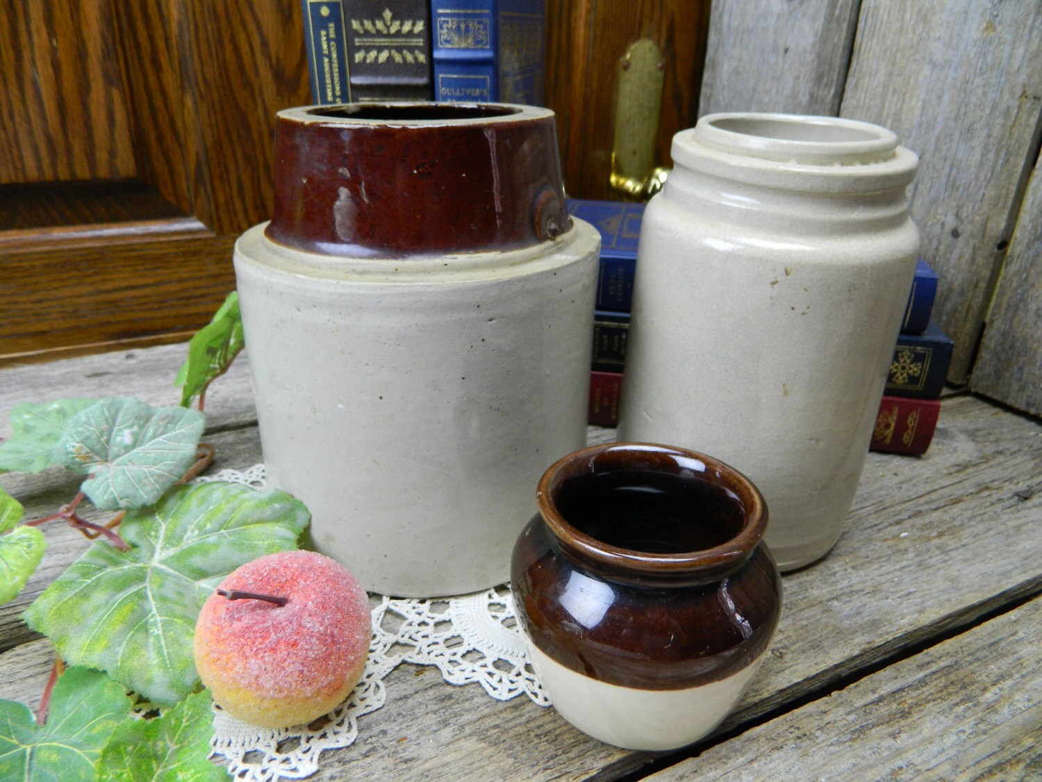 Set of 3 Vintage Stoneware Crocks Screw Top Storage Crock | Etsy