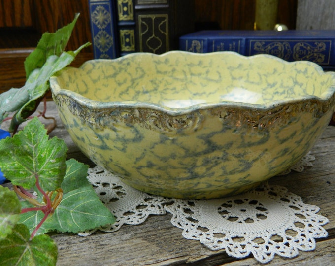 Primitive Antique Blue and Yellow Ware Pottery Spongeware Spatterware ...