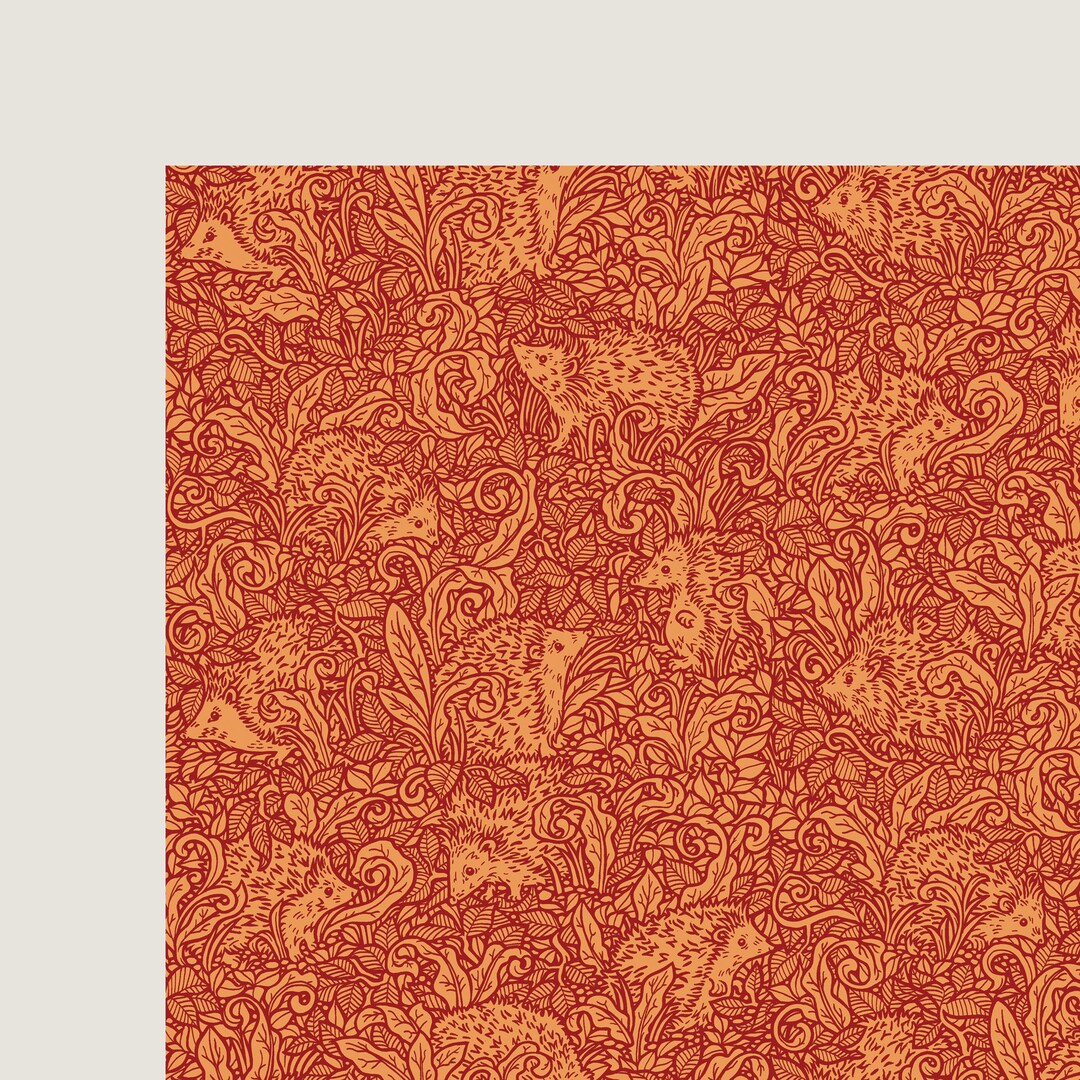 4x Illustrated Hedgehog Wrapping Paper Sheets. Recycled, Red & Orange ...