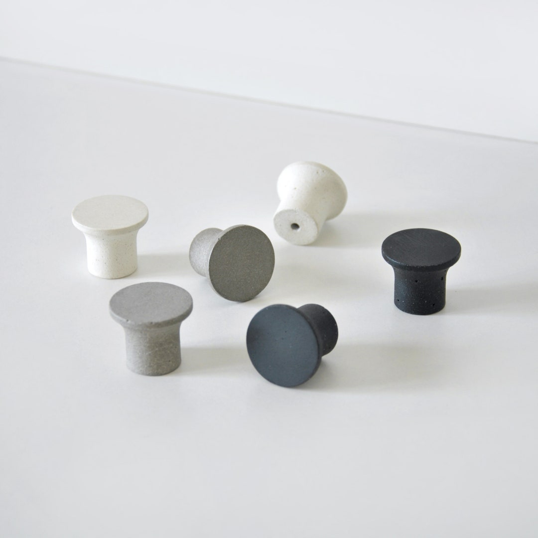 Modern Kitchen Cabinet Knob, Concrete Knob, Gray White and Black, Round Handle, Drawer Pull ...