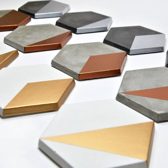 Concrete Coasters Modern Set of 8 Hexagon Cement Coasters - Etsy