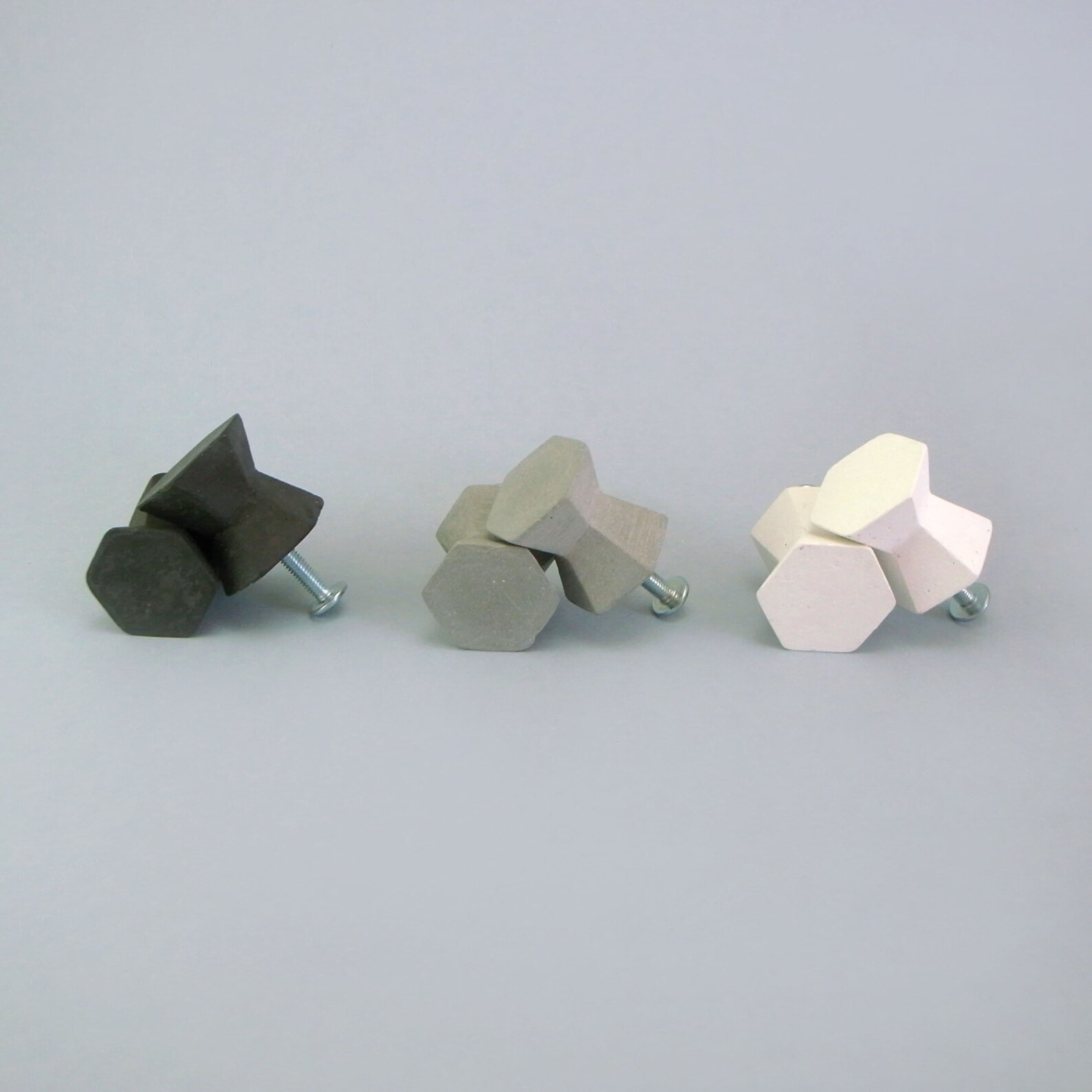 Concrete Drawer Knobs, Modern Wardrobe Knobs Hexagon Minimalist Cement Handles Industrial and ...