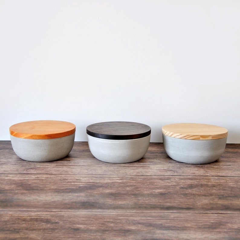 Concrete Storage Bowl With Wood Lid Trinket Box Minimalist - Etsy
