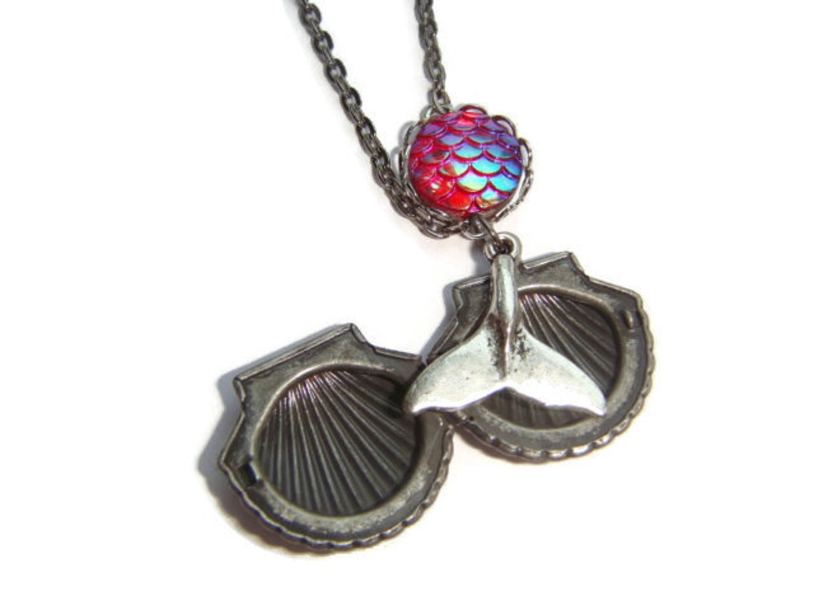 Shell Locket Necklace Mermaid Scale Necklace Mermaid Tail | Etsy