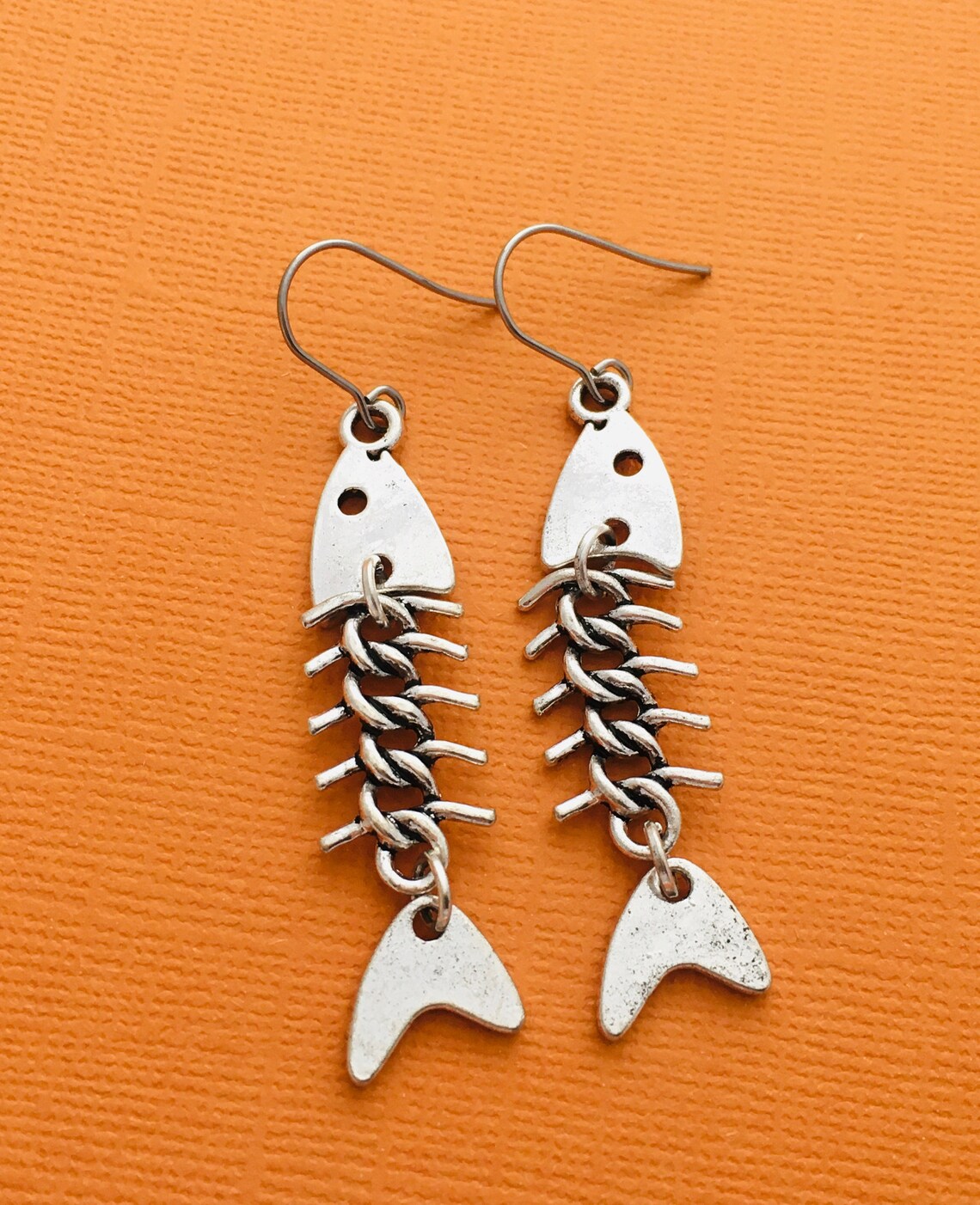 Fish Earrings Fish Bone Earrings Fish Skeleton Emo | Etsy