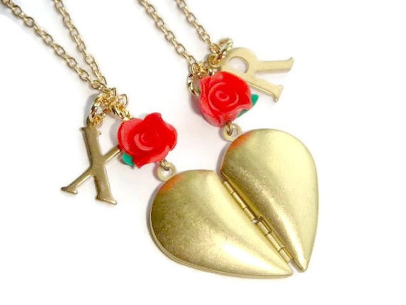Half Heart Necklaces Split Heart Lockets Initial Jewelry - Etsy