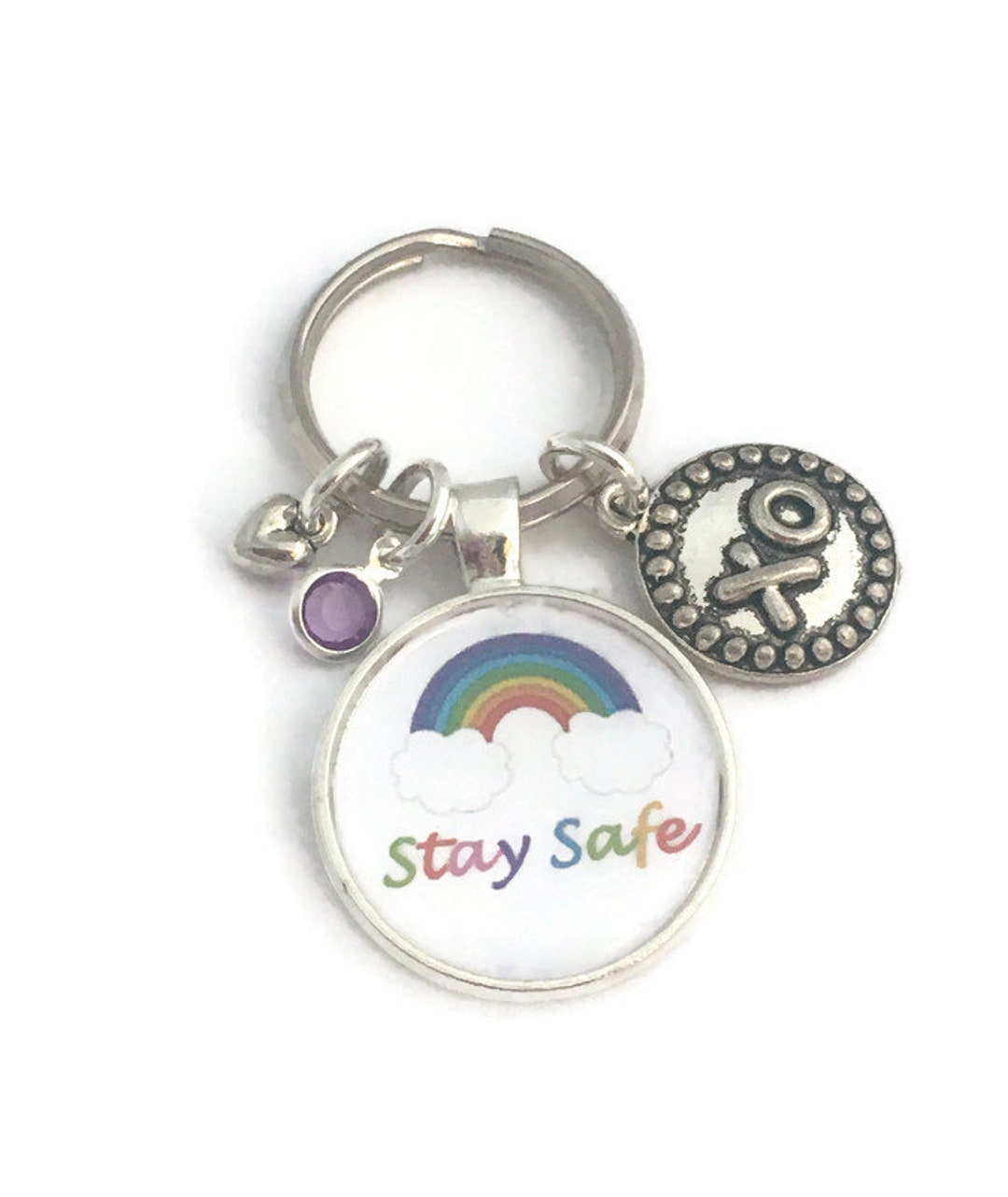 Stay Safe Keyring Rainbow Keychain Kiss Hug Key Ring - Etsy UK