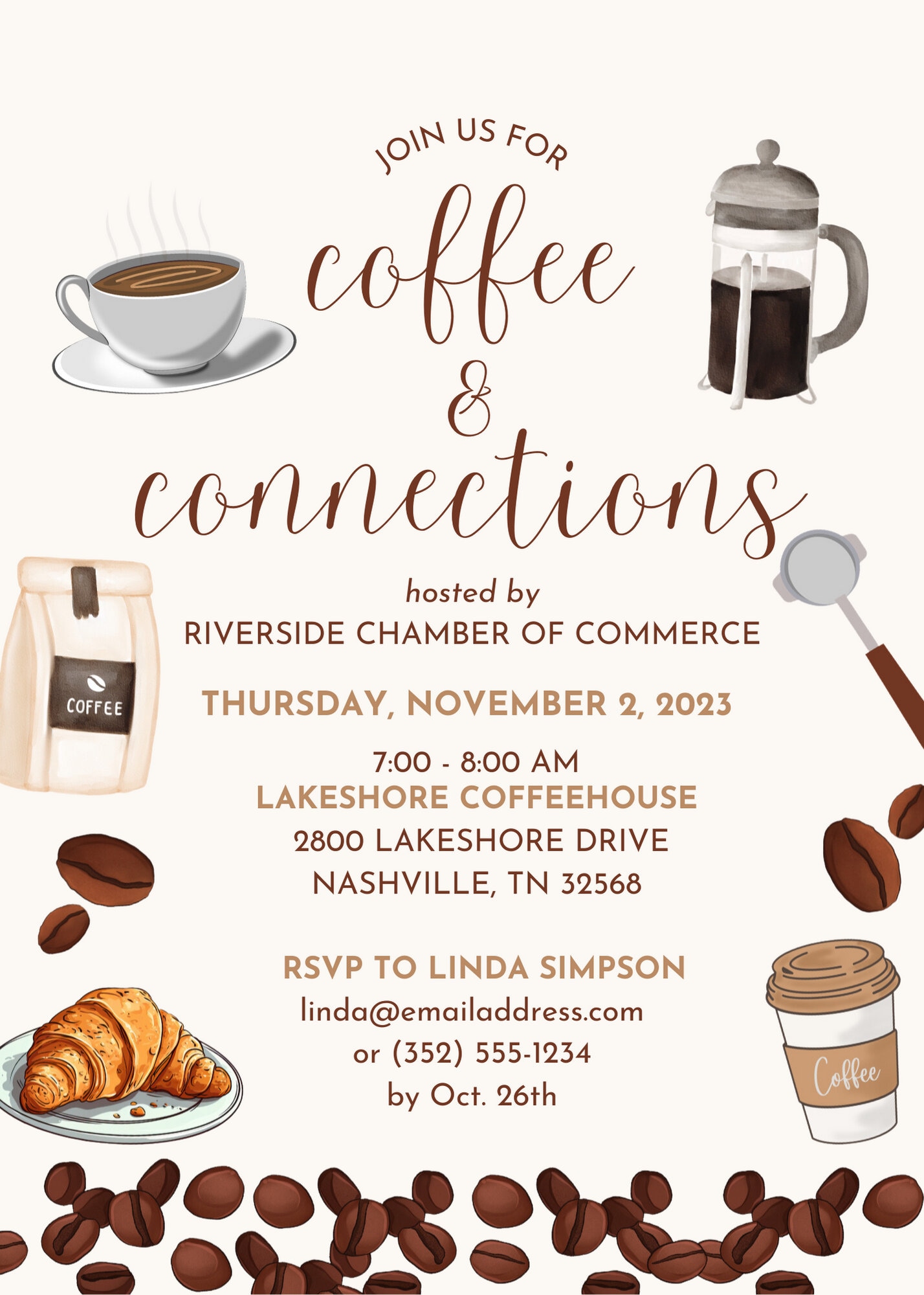 Coffee and Connection Networking Invitation Editable Template, Coffee ...
