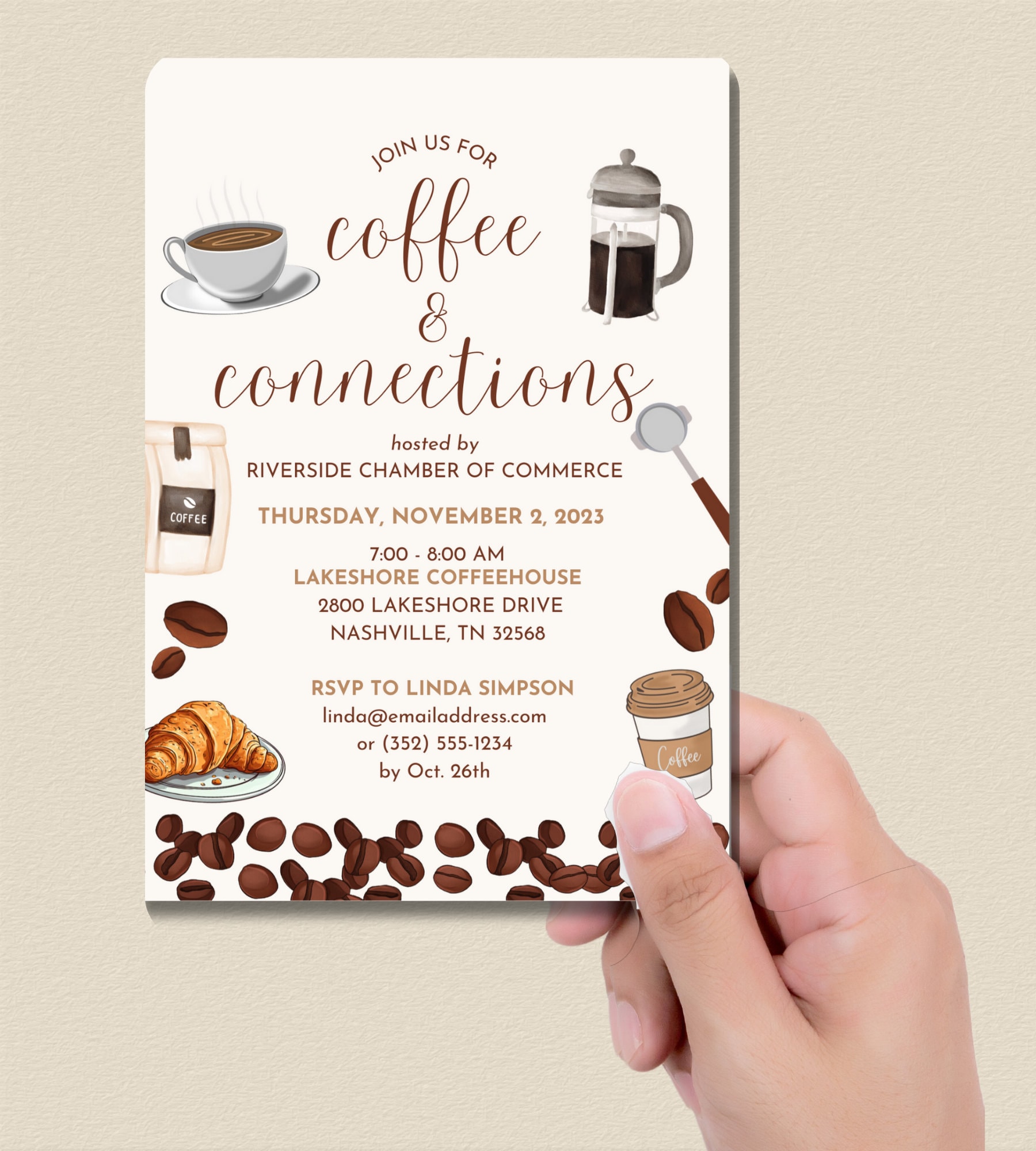 Coffee and Connection Networking Invitation Editable Template, Coffee ...
