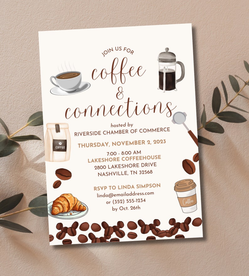 Coffee and Connection Networking Invitation Editable Template, Coffee ...