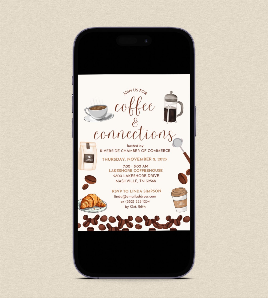 Coffee and Connection Networking Invitation Editable Template, Coffee ...