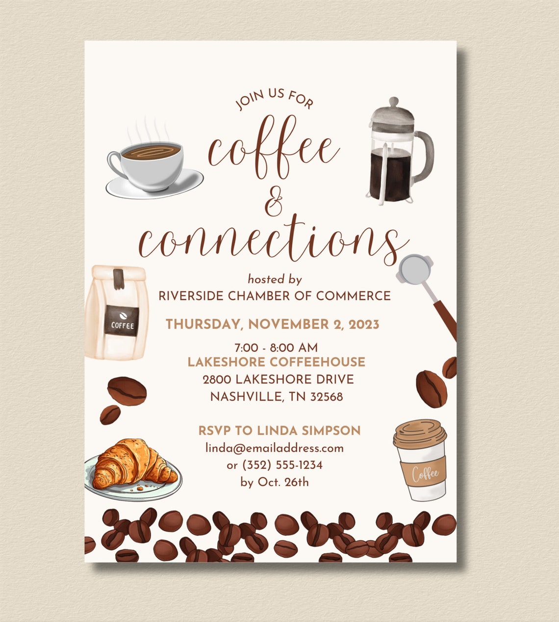 Coffee and Connection Networking Invitation Editable Template, Coffee ...