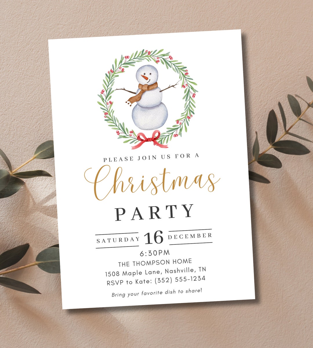 Christmas Invitation, Christmas Snowman Party Invitation, Holiday ...