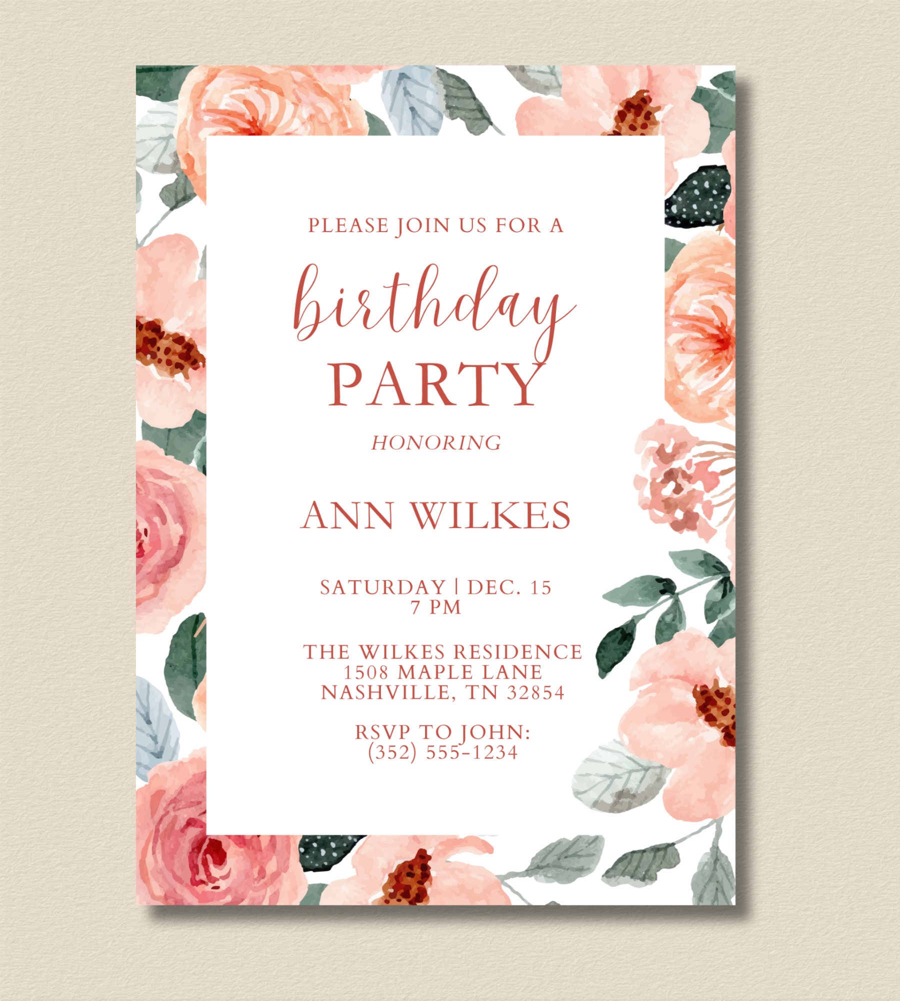 Floral Birthday Party Invitation Watercolor Floral Birthday - Etsy