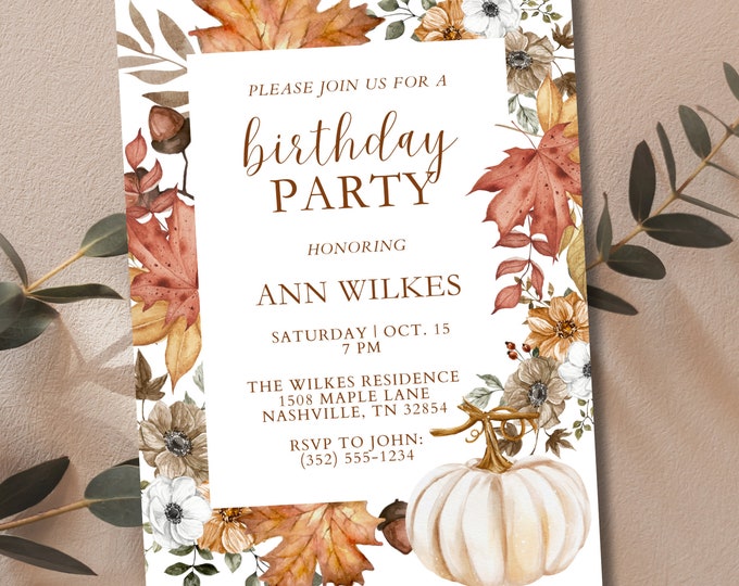 Rustic Autumn Wedding Invite With Neutral Tones, Floral Elegant Fall ...