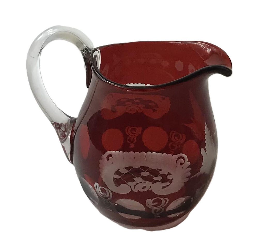 Egermann Bohemian Elegant Etched Clear Handle Ruby Red Creamer-pitcher ...