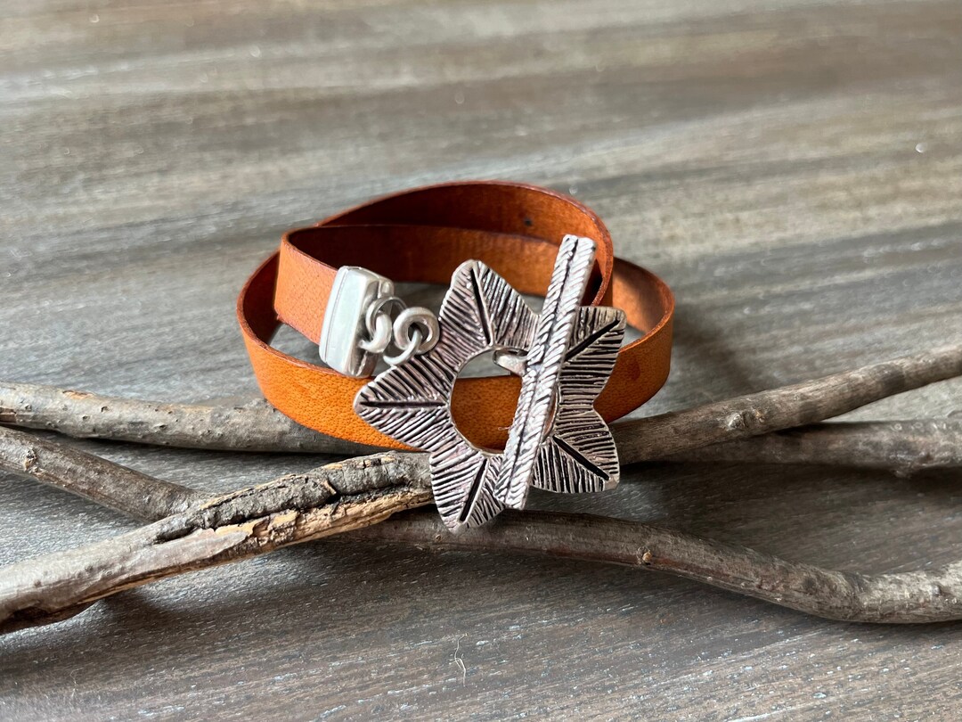 Honey Brown Leather Toggle Wrap Bracelet~boho Double Wrap - Etsy