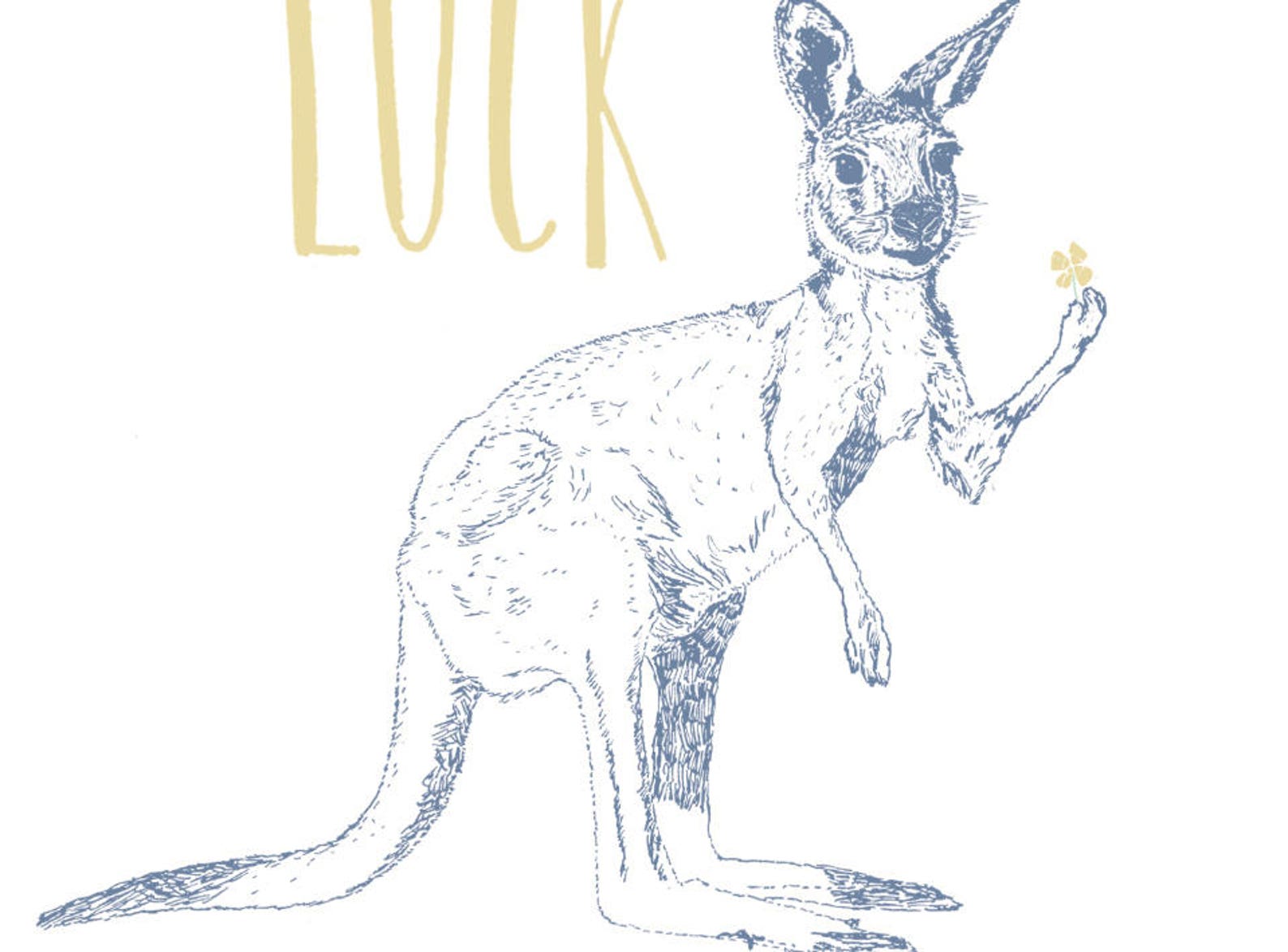 Good luck card Kangaroo holding lucky clover Big step | Etsy
