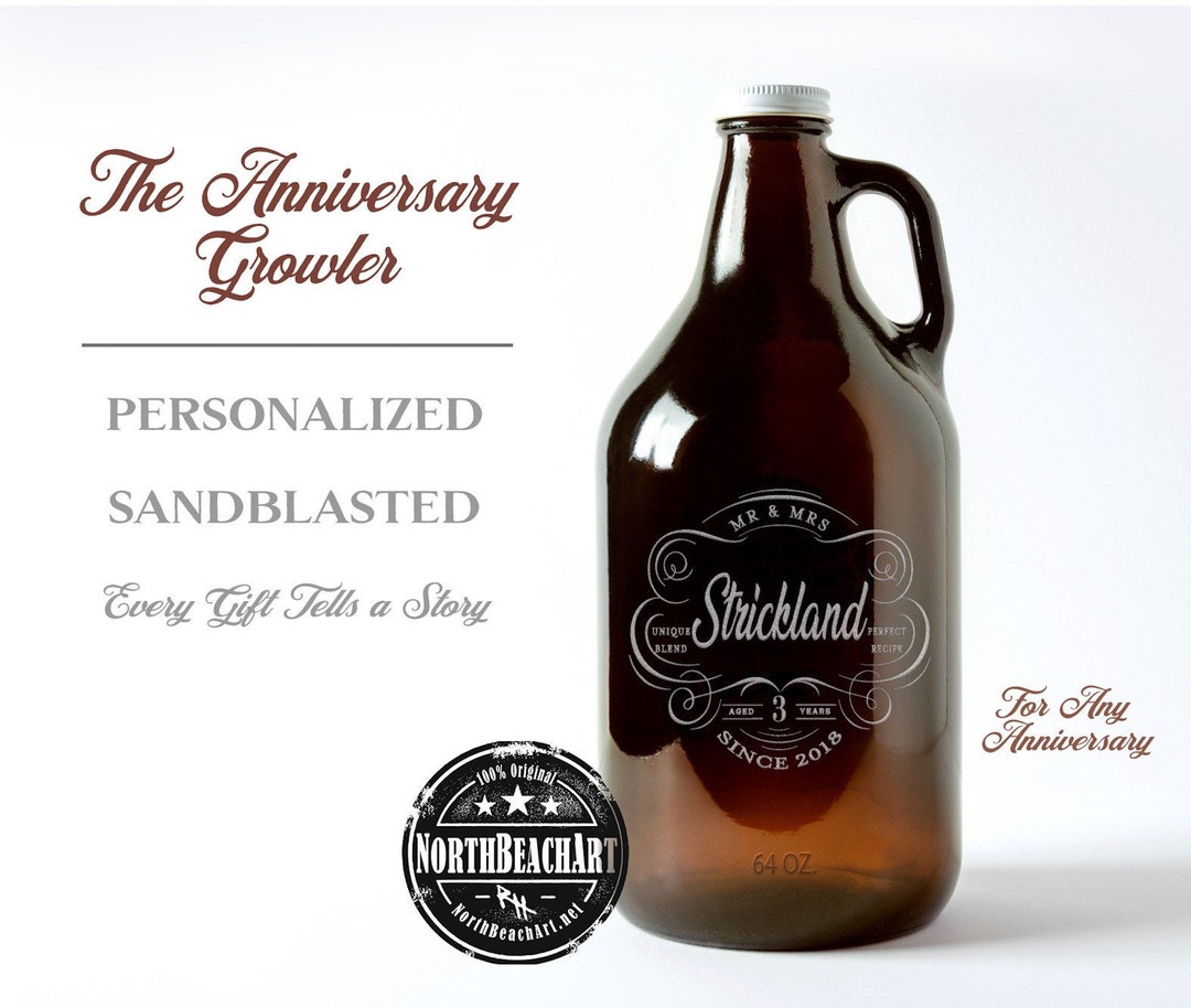 Personalized Anniversary Growler Gift: Sandblasted Glass, Couples Gift ...