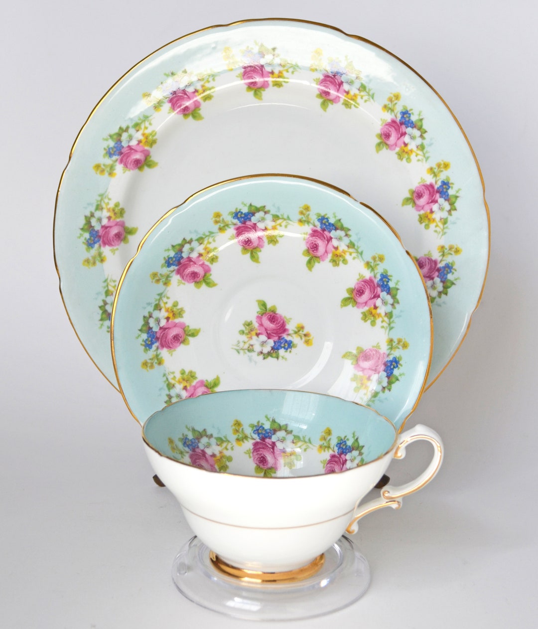 Vintage Stanley Bone China Tea Cup Trio With Saucer in Soft Blue, Pink ...