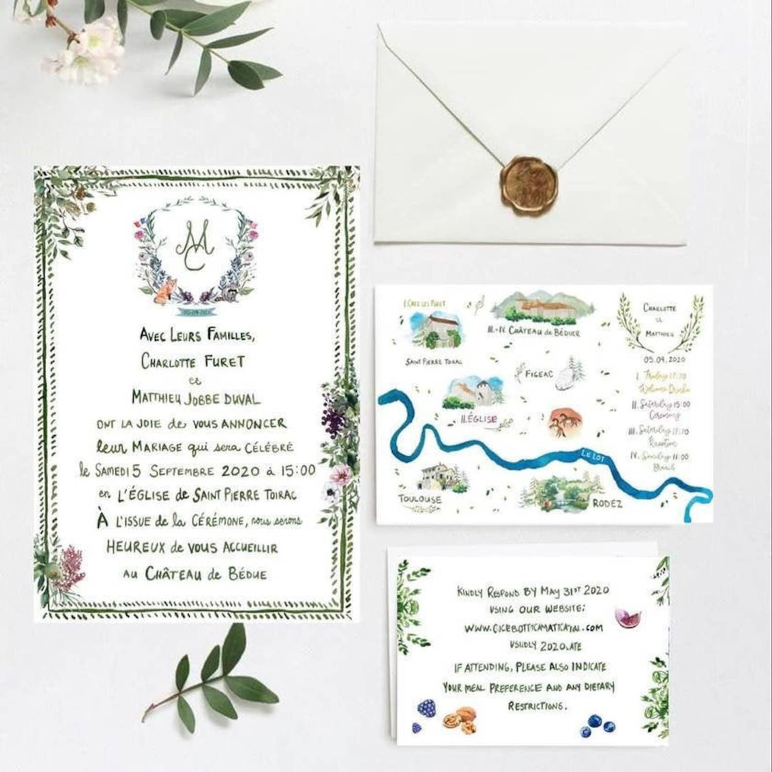 Watercolor Stationery Map or Invitation Map for Wedding or | Etsy