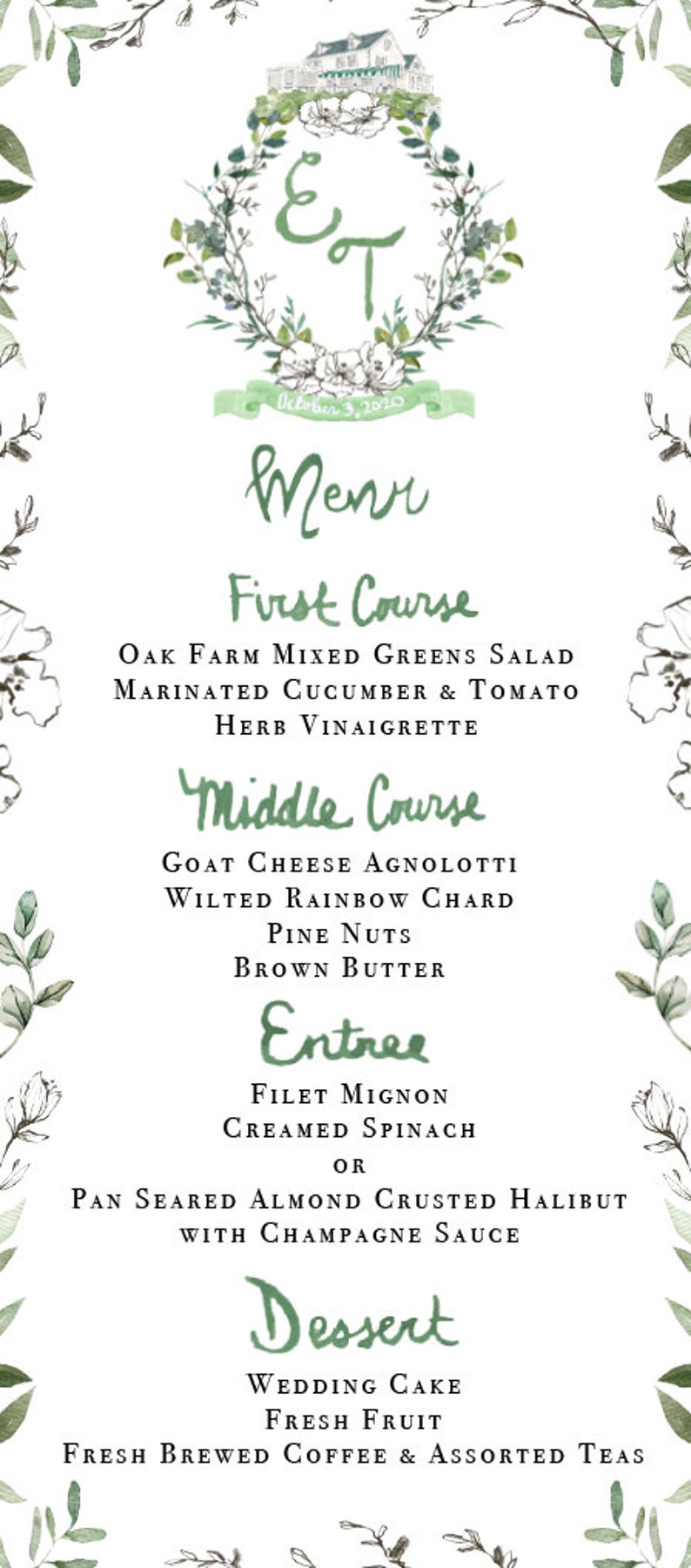 Custom Watercolor Wedding Menu Watercolor Event Menu Bespoke | Etsy