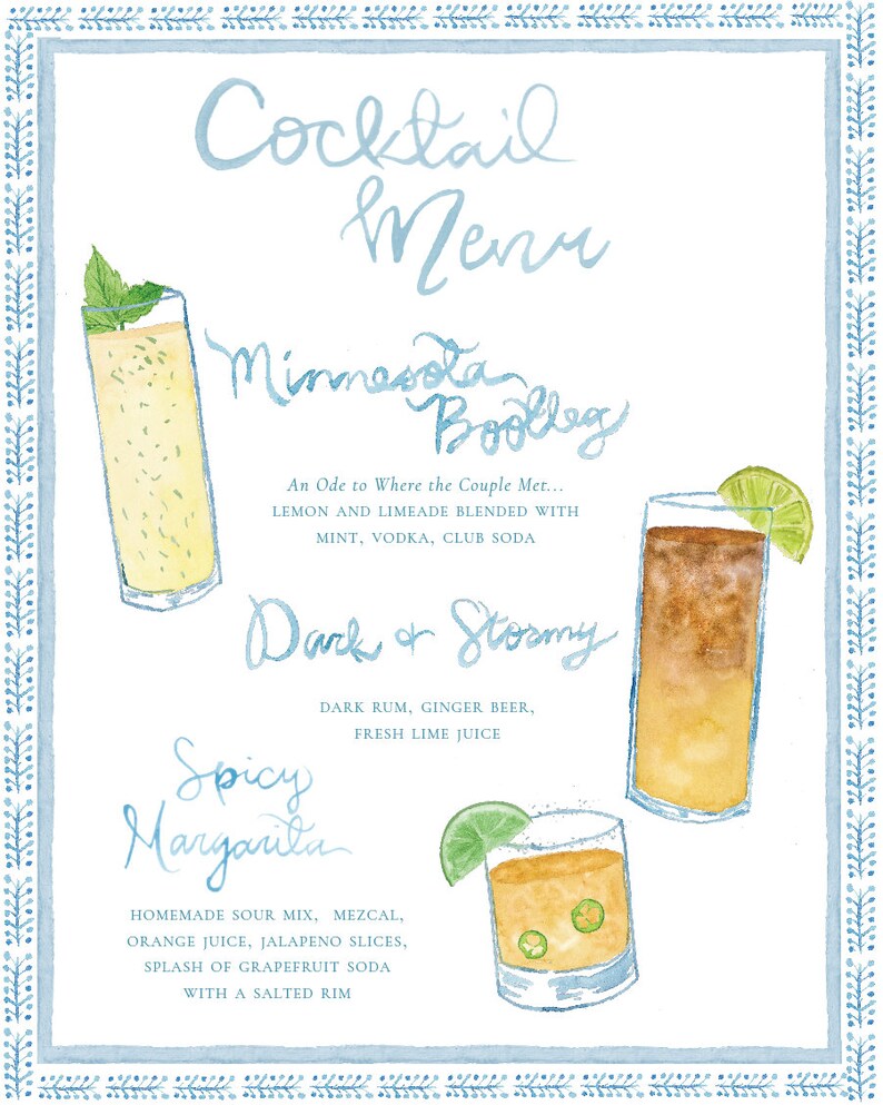 Watercolor Signature Cocktail Menu Sign Custom Event Drink - Etsy