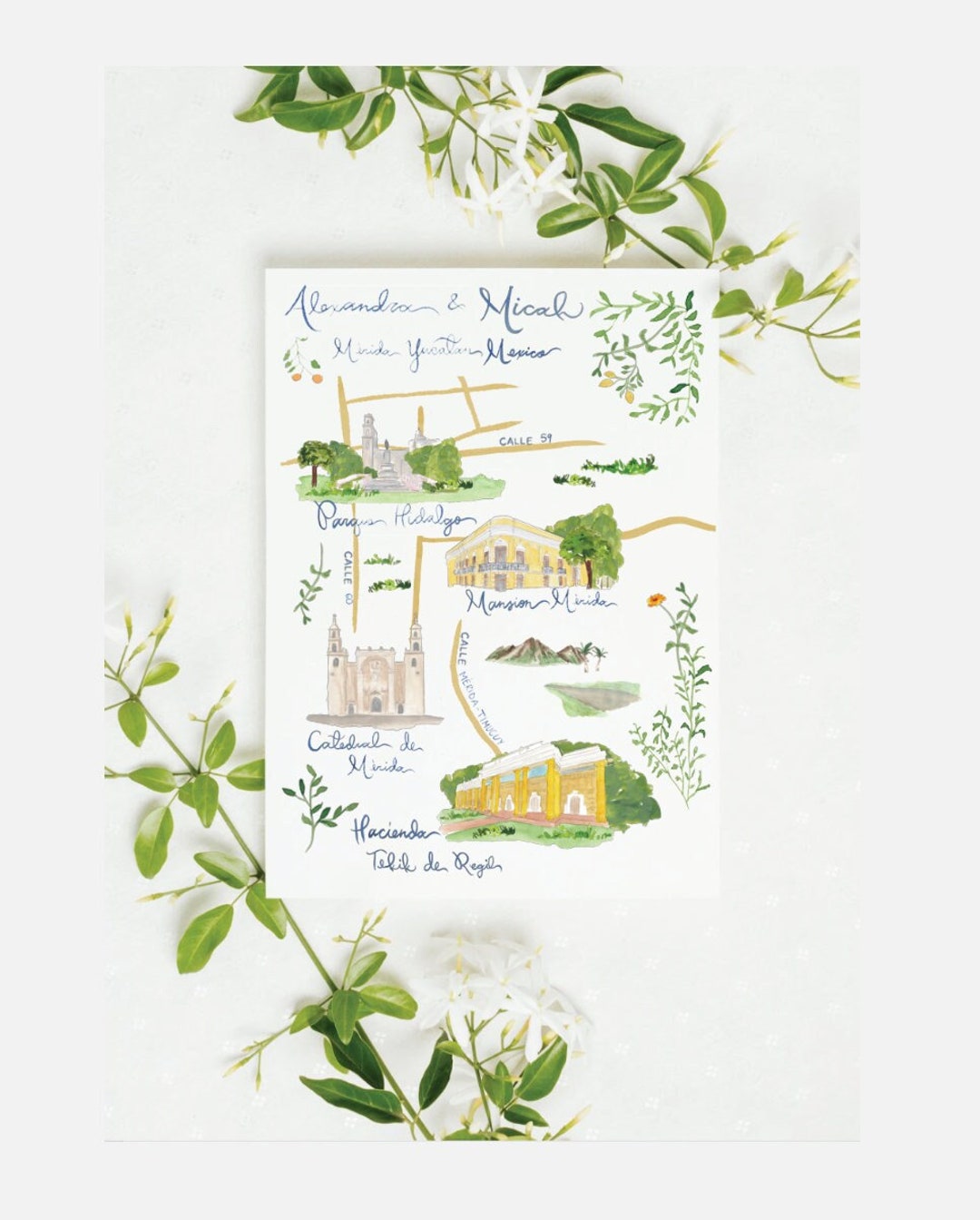 Watercolor Stationery Map or Invitation Map for Wedding or Event ...