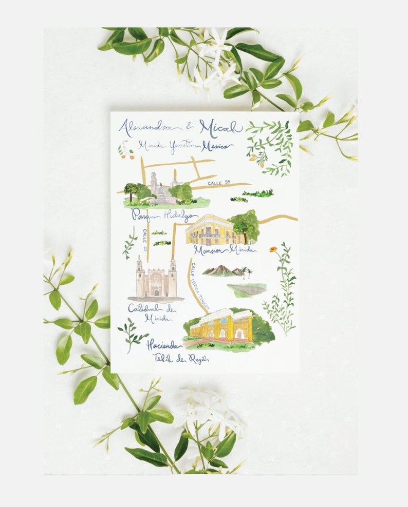 Watercolor Stationery Map or Invitation Map for Wedding or - Etsy