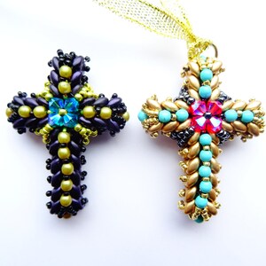 Tutorial Superduo Cross Pendant. Super Duo Rosary. Beaded Cross ...