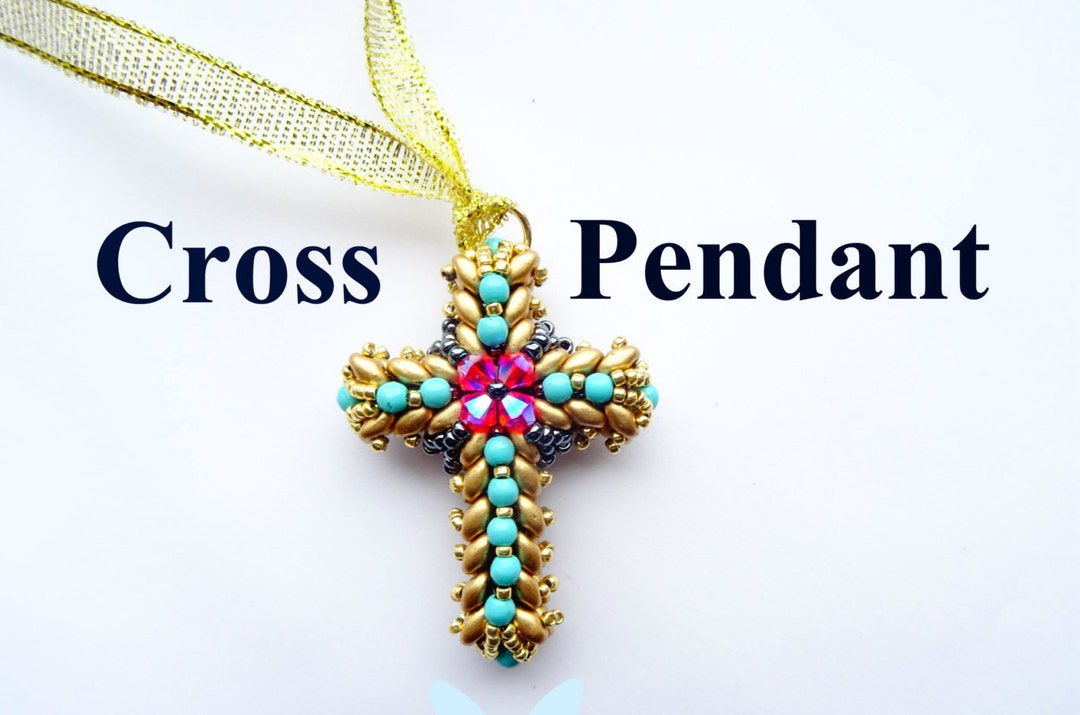 Tutorial Superduo Cross Pendant. Super Duo Rosary. Beaded Cross ...