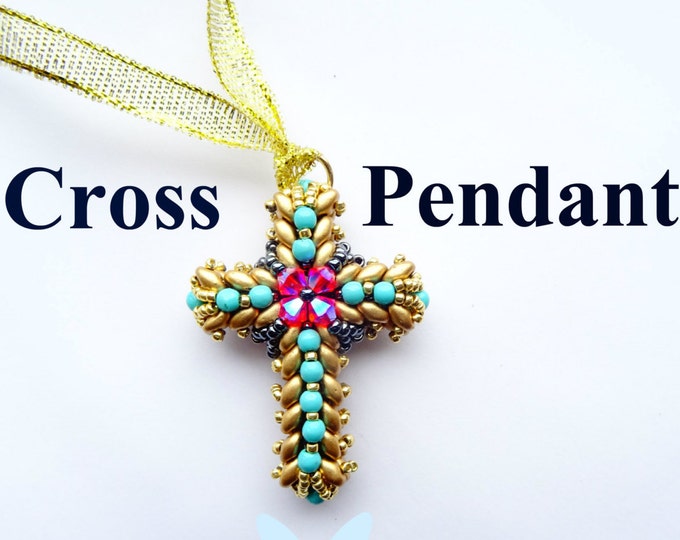 Tutorial Superduo Cross Pendant. Super Duo Rosary. Beaded Cross ...