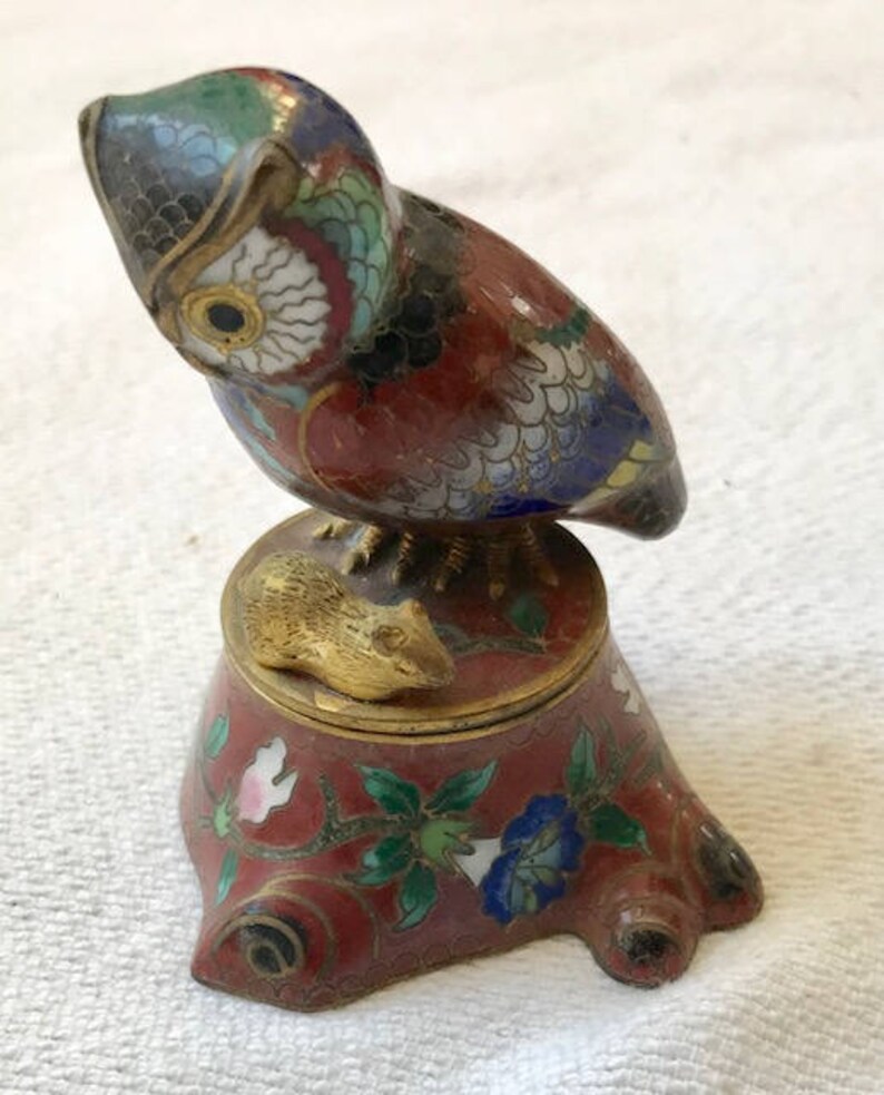 Chinese Gilt Cloisonne Copper Enamel Handicraft Owl Statue | Etsy