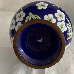 Rare Vintage Chinese Blue Cloisonné Design on White Plum Blossom Motif ...