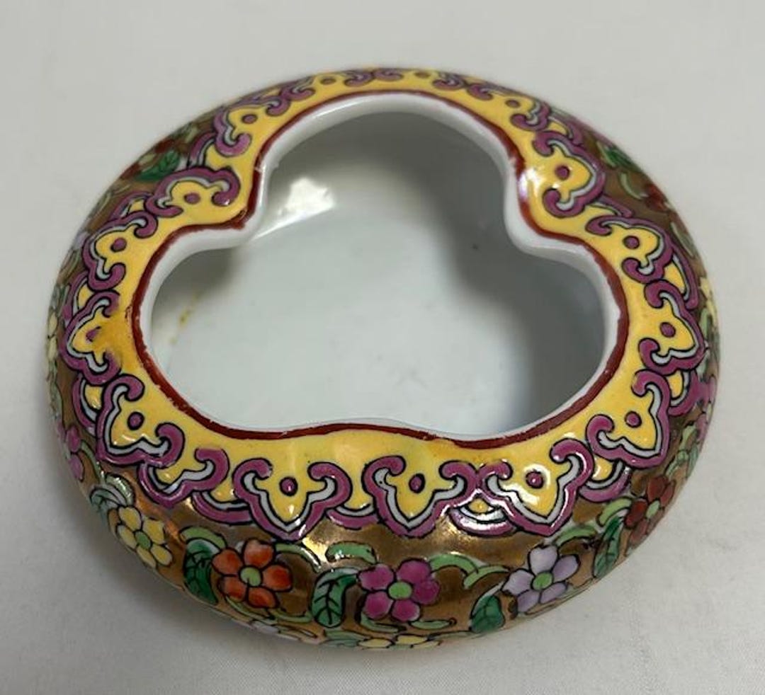 Chinese Vintage Hand Paint Gold Trinket Ashtray Signed - Etsy