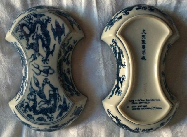 Chinese Antique Blue and White Porcelain Ingot Shape With Five Clawed ...