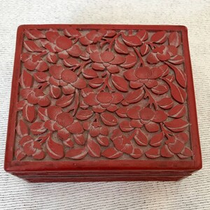 1900's Chinese Cover Carved Cinnabar Red Lacquer Rectangular Storage ...