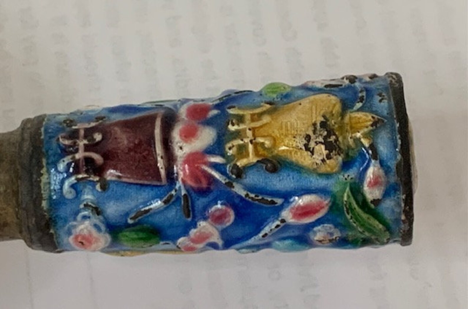 Floral Leaf Relief Enamel Handle Antique Brass Chinese Silk - Etsy