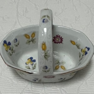 Vintage Chinese Porcelain Mini Basket With Handle Applied Flower and ...