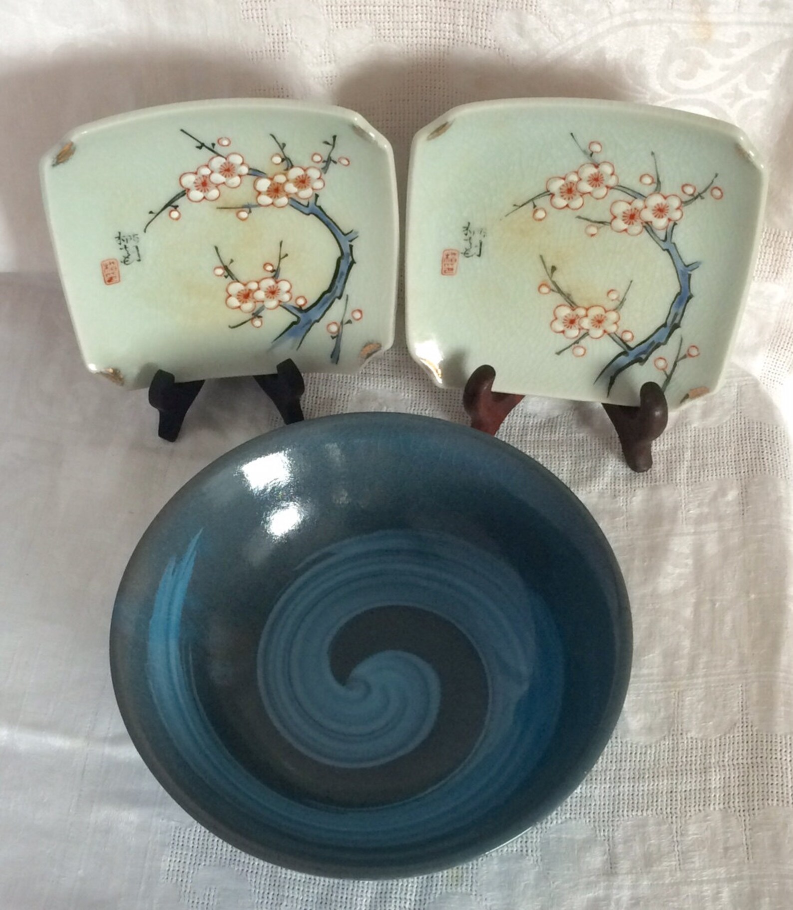 Special Selection of 3 Japanese Vintage Square Japanese Porcelain Hand ...