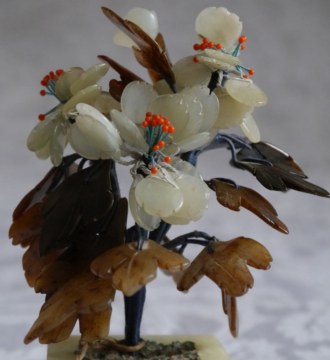 Chinese Vintage Jade Stone Carved Bonsai Tree With Jade and - Etsy