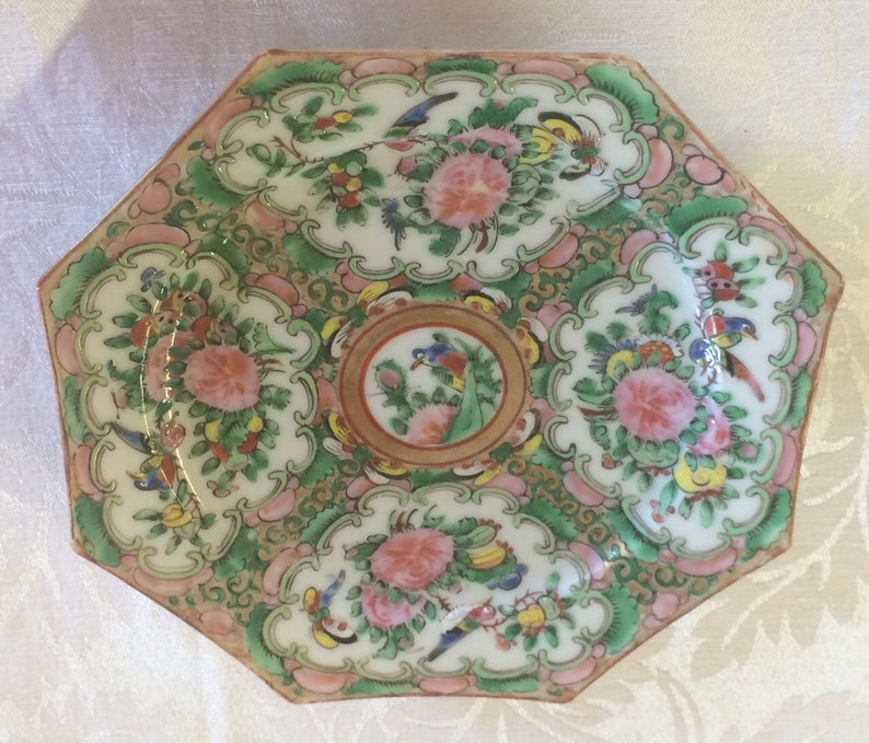 An Antique Chinese Porcelain Side Plate Octagonal Decorated in Rose ...