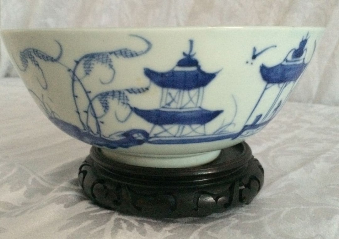 Qing Dynasty Antique Chinese Hand Painted Canton Pattern Blue White ...