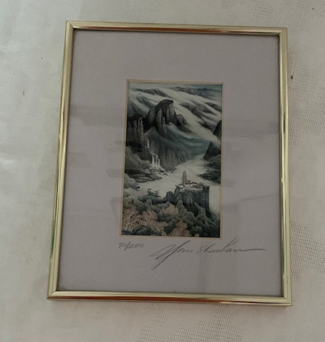 Chinese Artist Yun Shan Lau Signature Hand-painted Misty Mountain Art ...