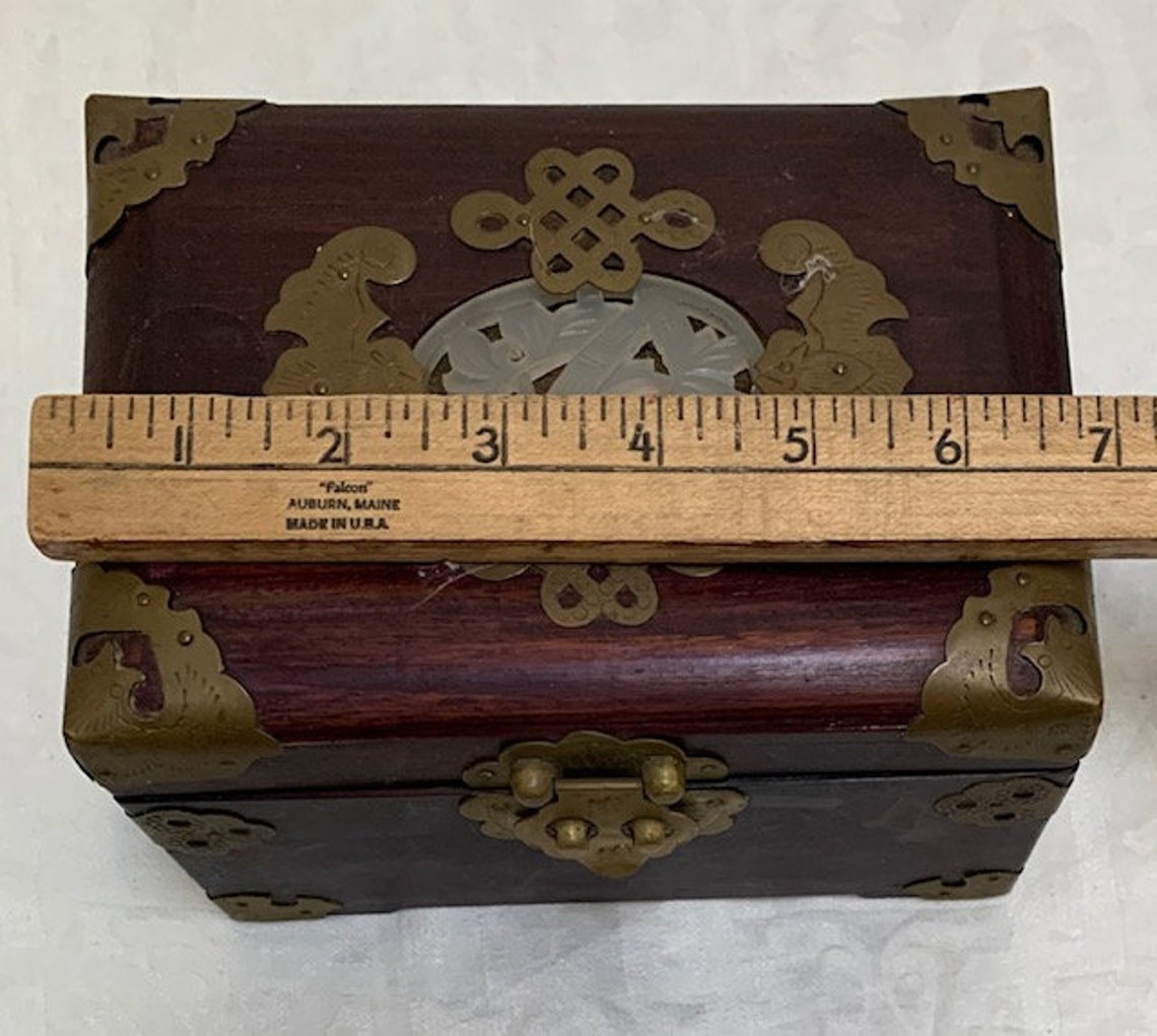 Vintage Ornate Chinese Rosewood Carved Jade Brass Jewelry Box | Etsy