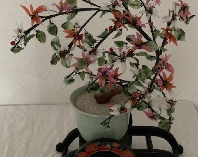 Bonsai Tree Chinese Glass Agate Asian Flowers in Celadon Pot With a ...
