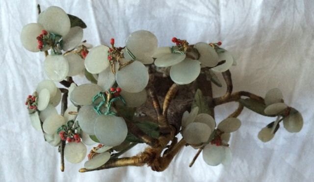 Old Estate Chinese Jade Tree Carved Stones Bronze Brass Gems Bonsai ...